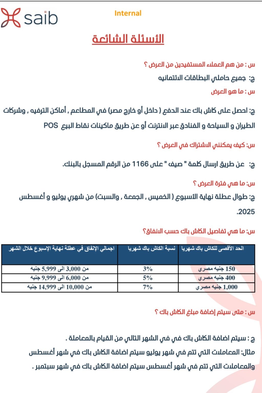 بطاقات saib الائتمانية تتيح «كاش باك» على المعاملات داخل أو خارج مصر